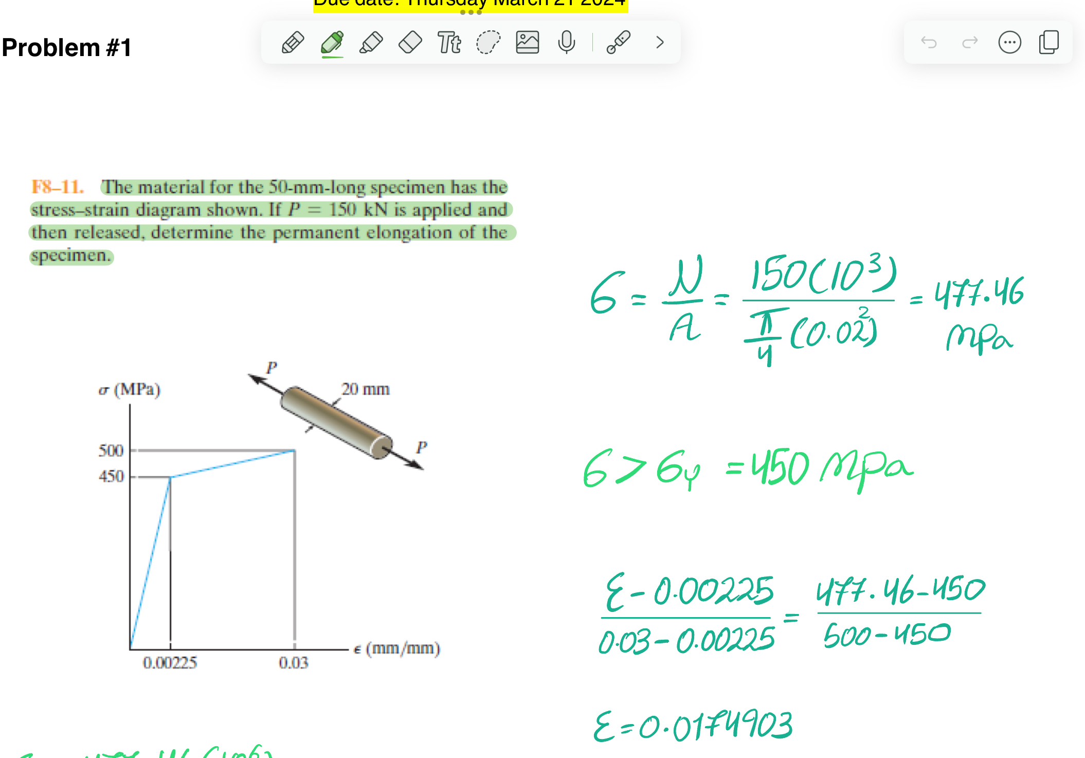 Solved Problem #1F8-11. ﻿The material for the 50-mm-long | Chegg.com