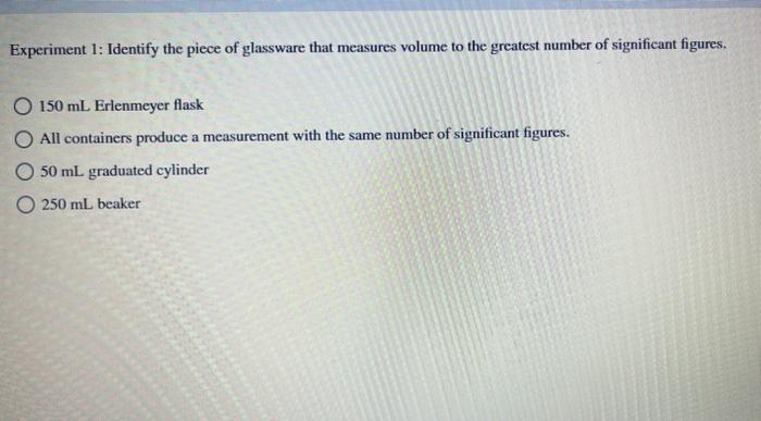 Solved Experiment 1: Identify the piece of glassware that | Chegg.com