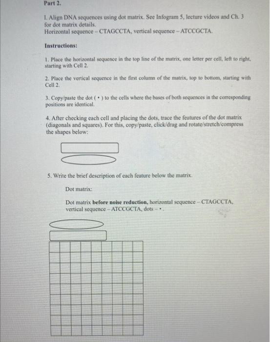 Part 2. I. Align DNA sequences using dot matrix. See | Chegg.com