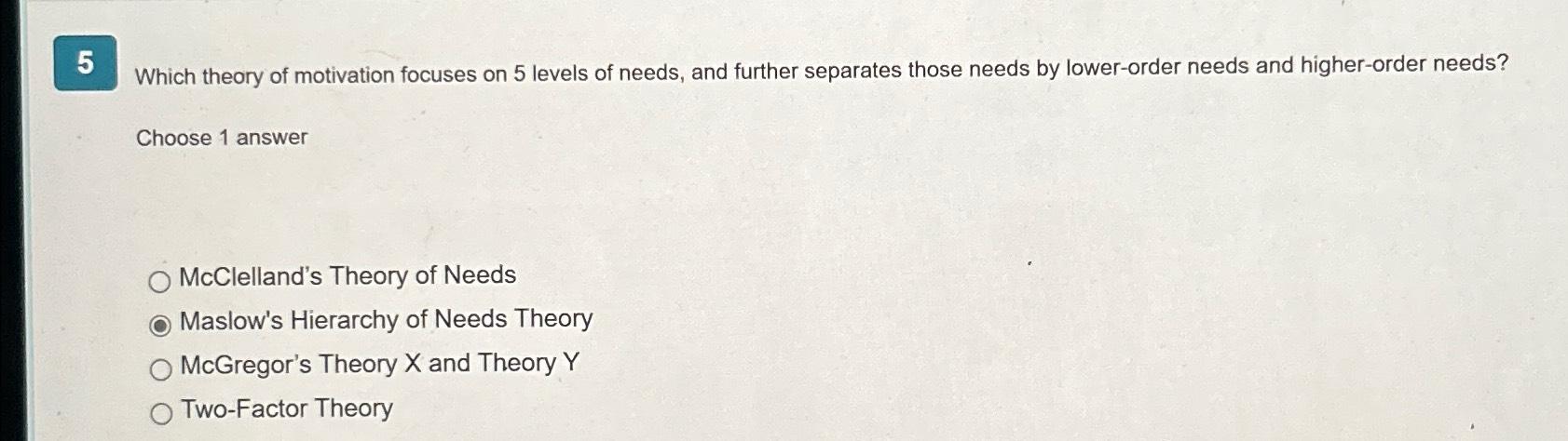 Solved 5 ﻿Which theory of motivation focuses on 5 ﻿levels of | Chegg.com