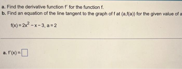 Solved a. Find the derivative function f′ for the function | Chegg.com