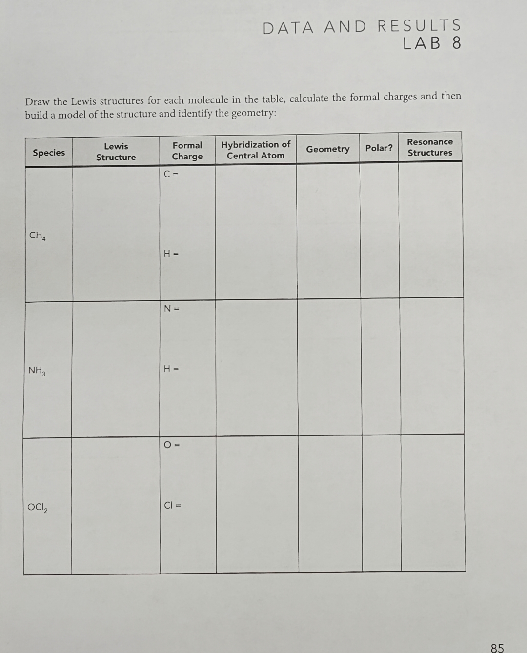 Solved DATA AND RESULTSLAB 8Draw the Lewis structures for | Chegg.com