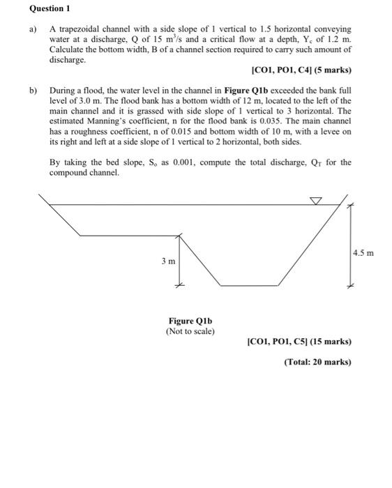 Solved Question 1 a) A trapezoidal channel with a side slope | Chegg.com