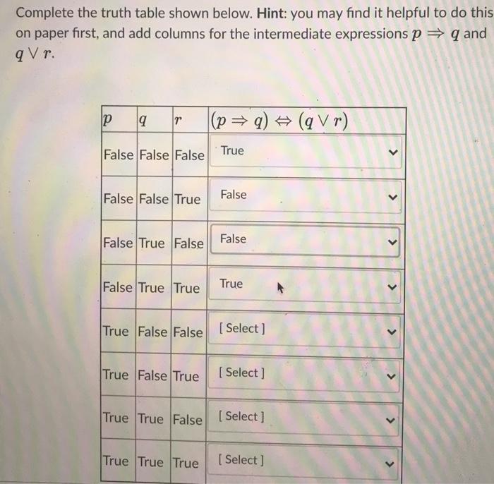 Solved Complete the truth table shown below. Hint: you may | Chegg.com