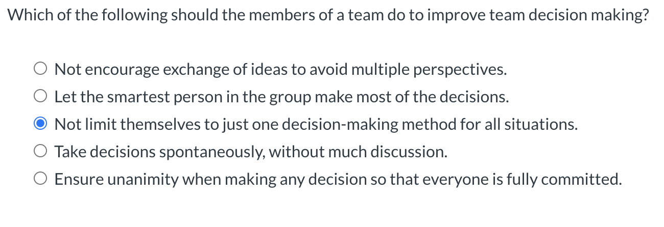 Solved Which of the following should the members of a team | Chegg.com