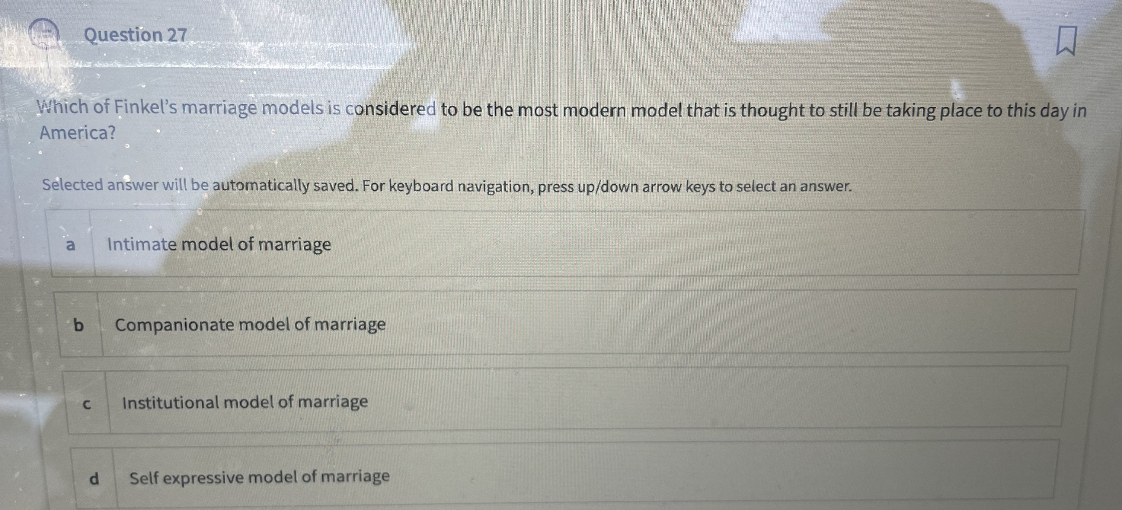 Solved Which of Finkel's marriage models is considered to be | Chegg.com