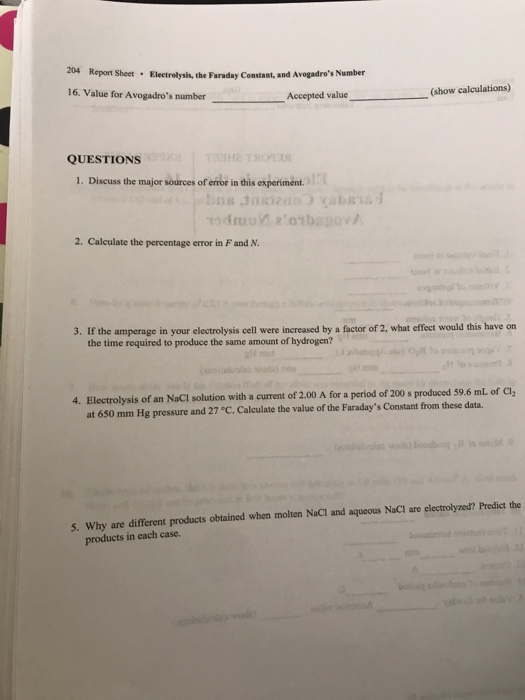 Solved 204 Report Sheet . Electrolysis, the Faraday | Chegg.com