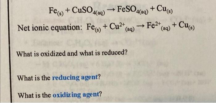Solved FeSO4(29) + Cus) Fee)+CuSO4(aq) Net ionic equation: | Chegg.com