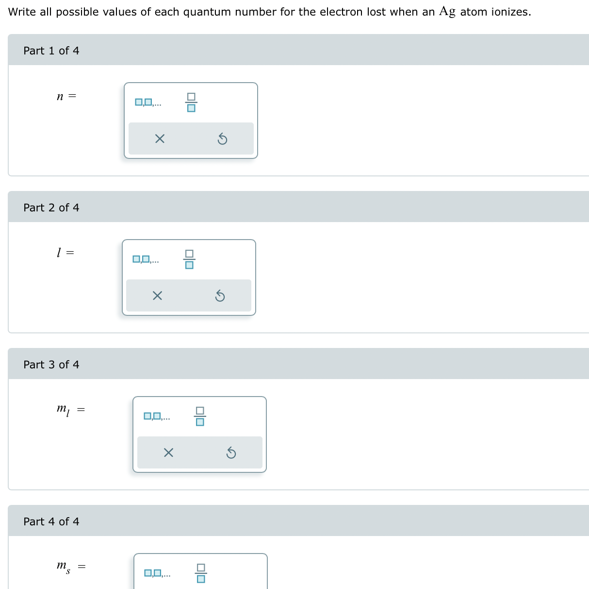 Solved Write all possible values of each quantum number for | Chegg.com