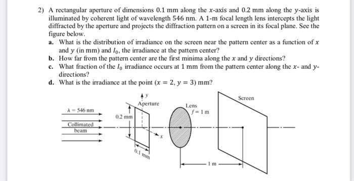 Solved 2) A rectangular aperture of dimensions 0.1 mm along | Chegg.com