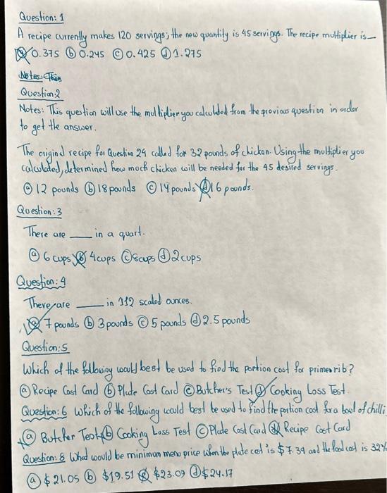 Solved Question: 1 A recipe currently makes 120 servings; | Chegg.com