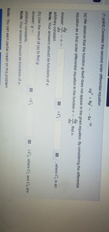 Solved (1 point) Consider the second order differential | Chegg.com
