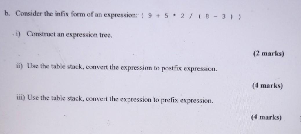 Solved b. Consider the infix form of an expression: ( 9 + 5 | Chegg.com