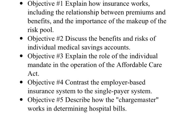 Solved • Objective #1 Explain how insurance works, including | Chegg.com