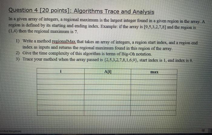 Solved Question 4 [20 points]: Algorithms Trace and Analysis | Chegg.com