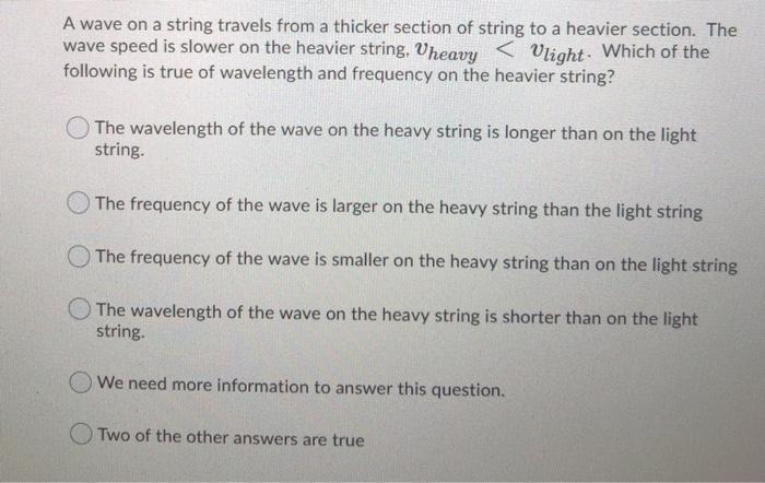 Solved A wave on a string travels from a thicker section of | Chegg.com