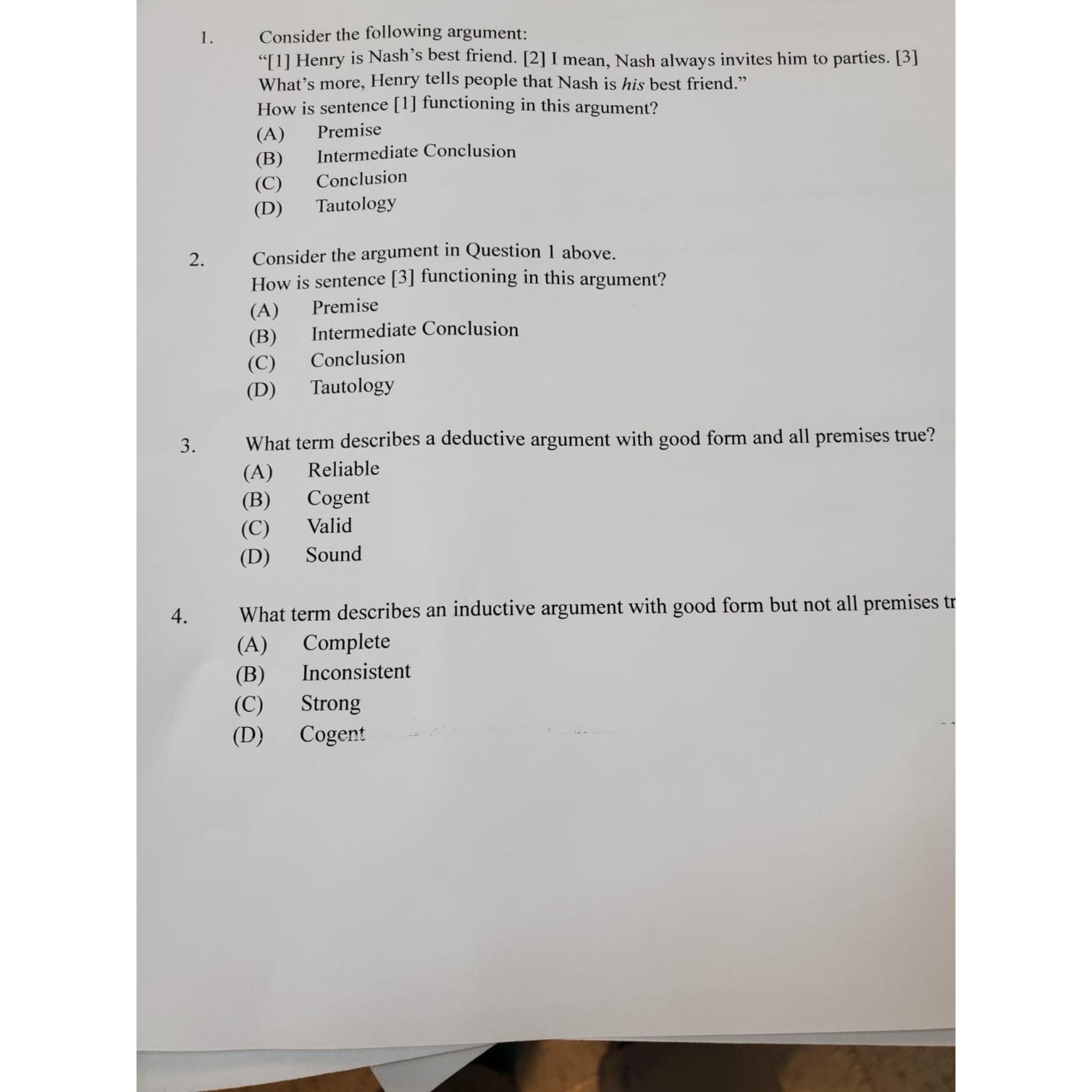 Solved Consider the following argument: "[1] ﻿Henry is | Chegg.com