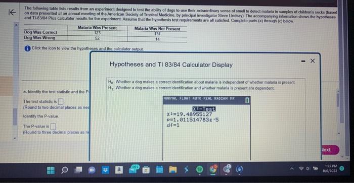Solved The following table lissts results from an experinent | Chegg.com