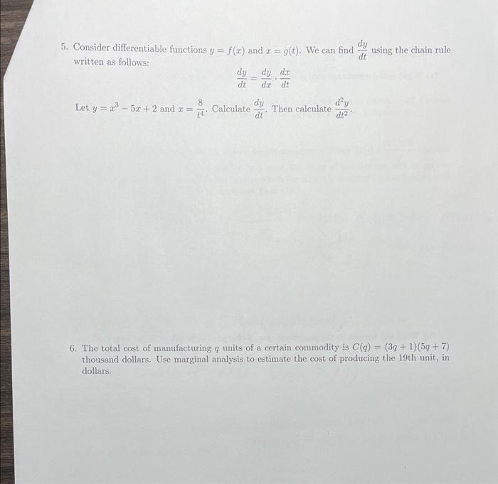 Solved 5. Consider differentiable functions y=f(x) and | Chegg.com