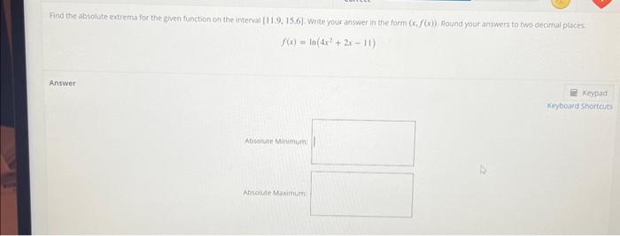Solved Find the absolute extrema foc the given function on | Chegg.com