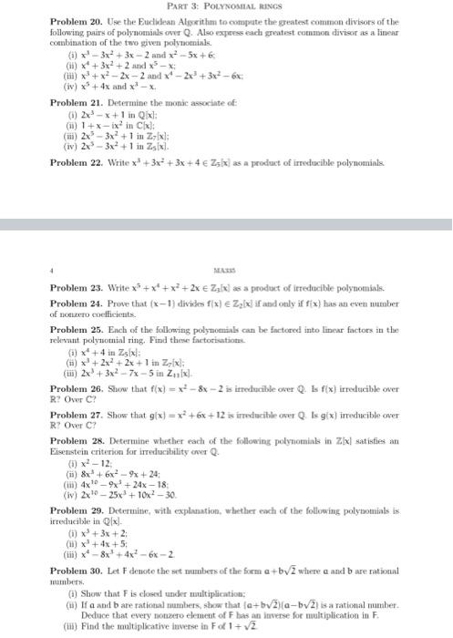 Solved can ypu andwr Q20,25,30PART 3: POLYNOMIAL RINGS | Chegg.com Solved can ypu andwr Q20,25,30PART 3: POLYNOMIAL RINGS | Chegg.com