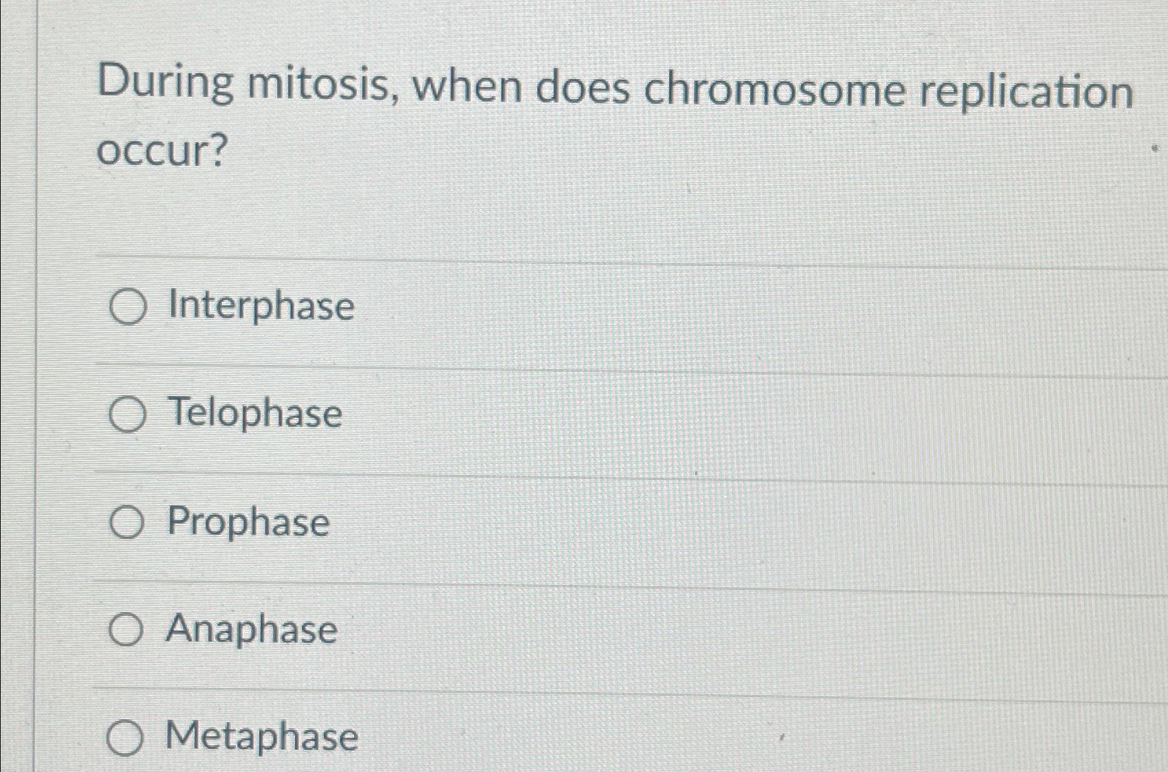 Solved During mitosis, when does chromosome replication | Chegg.com
