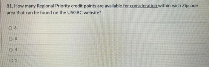 Solved 81. How many Regional Priority credit points are | Chegg.com