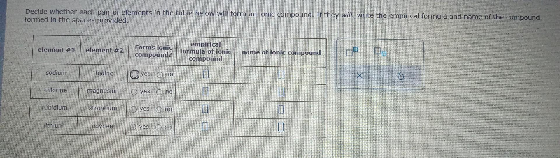 Solved Decide whether each pair of elements in the table | Chegg.com