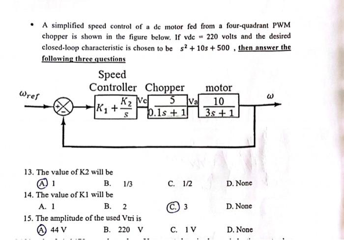 Solved - A simplified speed control of a de motor fed from a | Chegg.com