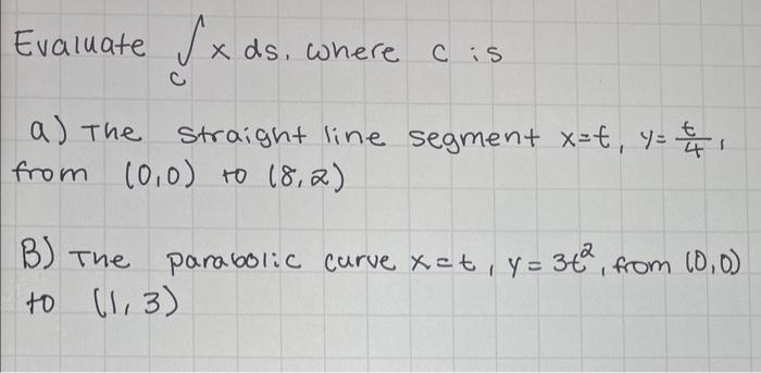 Solved Evaluate ∫cxds, where c is a) The straight line | Chegg.com
