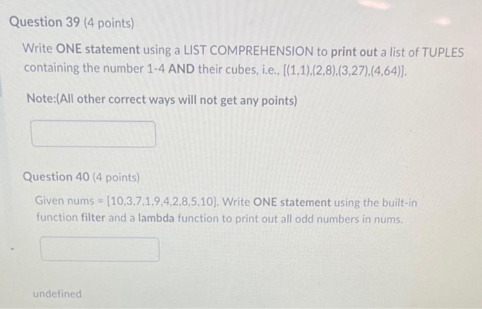 Solved Write ONE statement using a LIST COMPREHENSION to | Chegg.com