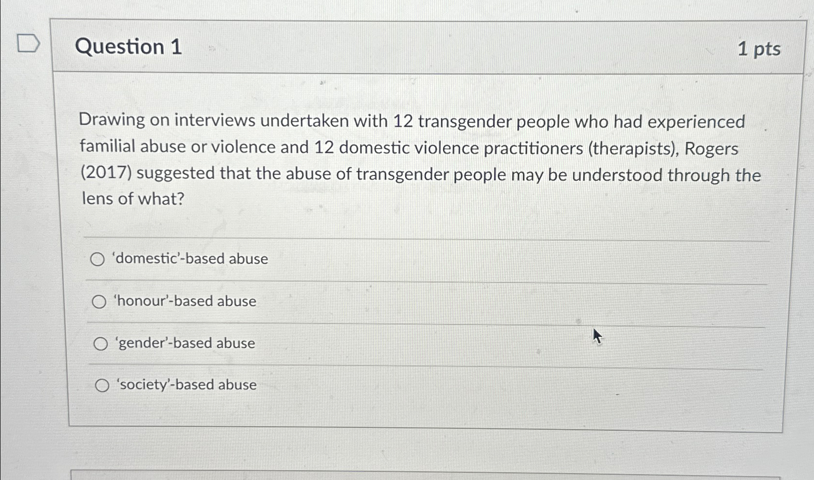Solved Question 11ptsDrawing on interviews undertaken with | Chegg.com