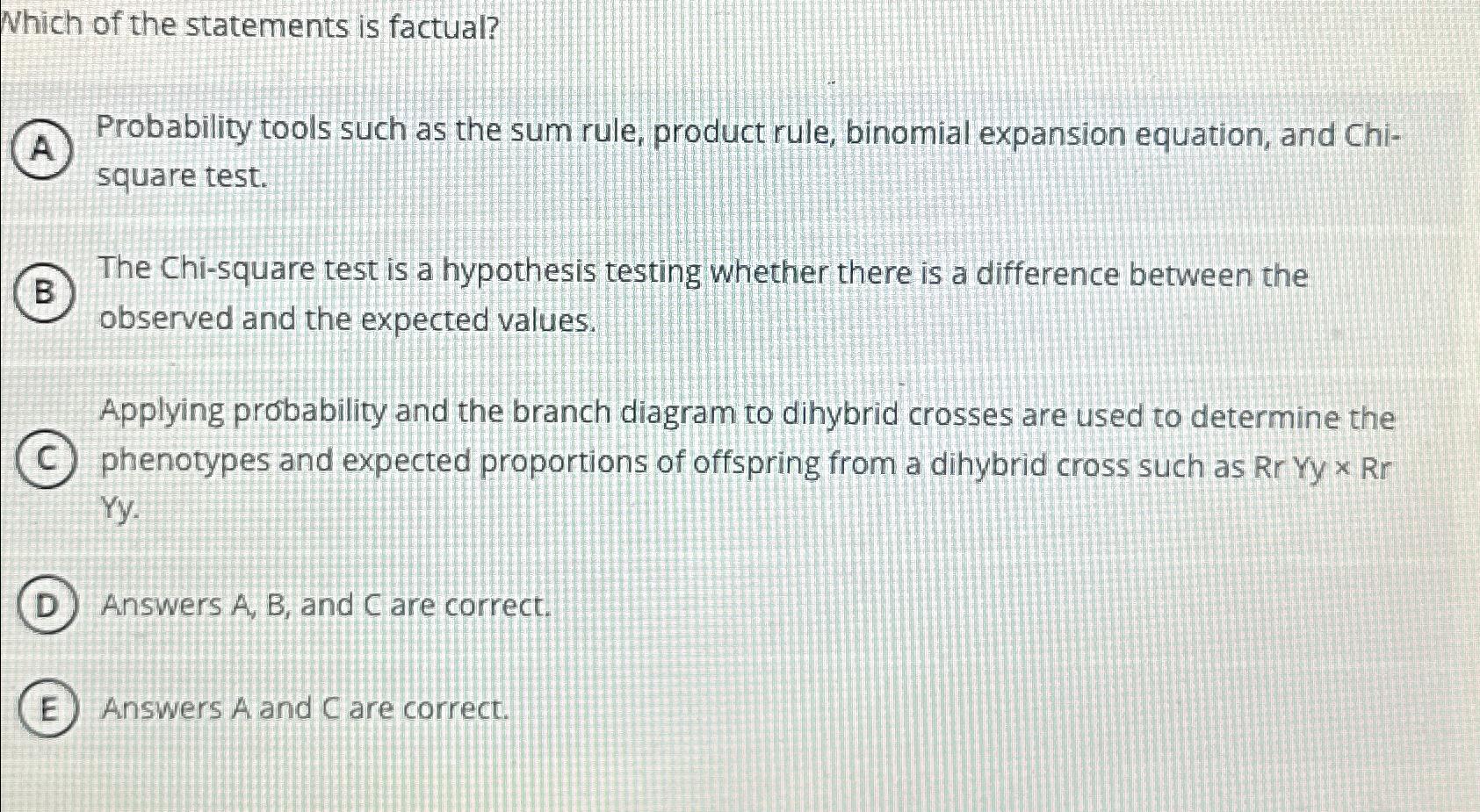 Solved Which of the statements is factual?Probability tools | Chegg.com