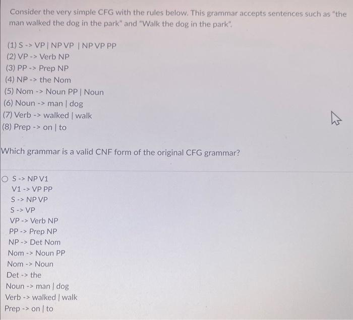 Solved Consider the very simple CFG with the rules below. | Chegg.com