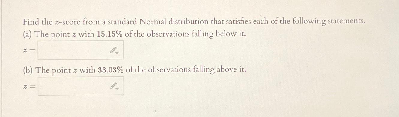 Solved Find the z-score from a standard Normal distribution | Chegg.com