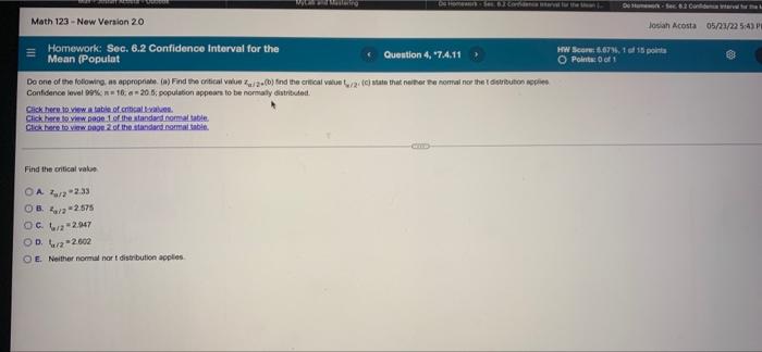 Solved Motal dro O Homer Sex 63 Confidence for the thea Math | Chegg.com