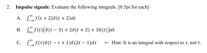 Impulse signals: Evaluate the following integrals. | Chegg.com