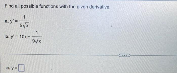 Solved Find all possible functions with the given | Chegg.com