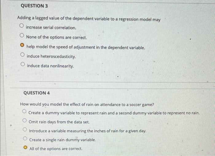Solved QUESTION 3 Adding a lagged value of the dependent | Chegg.com