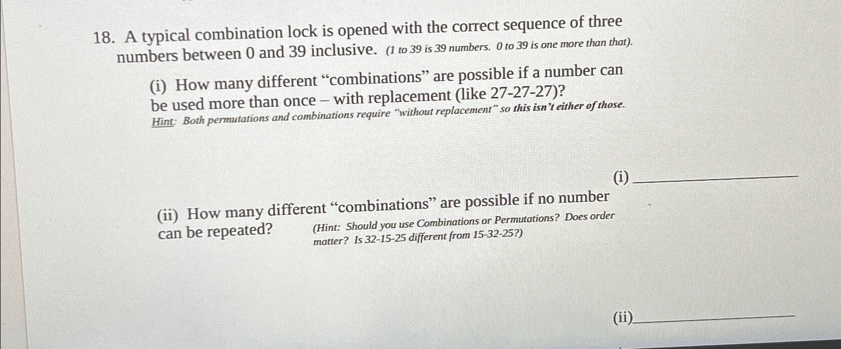 Solved A typical combination lock is opened with the correct | Chegg.com