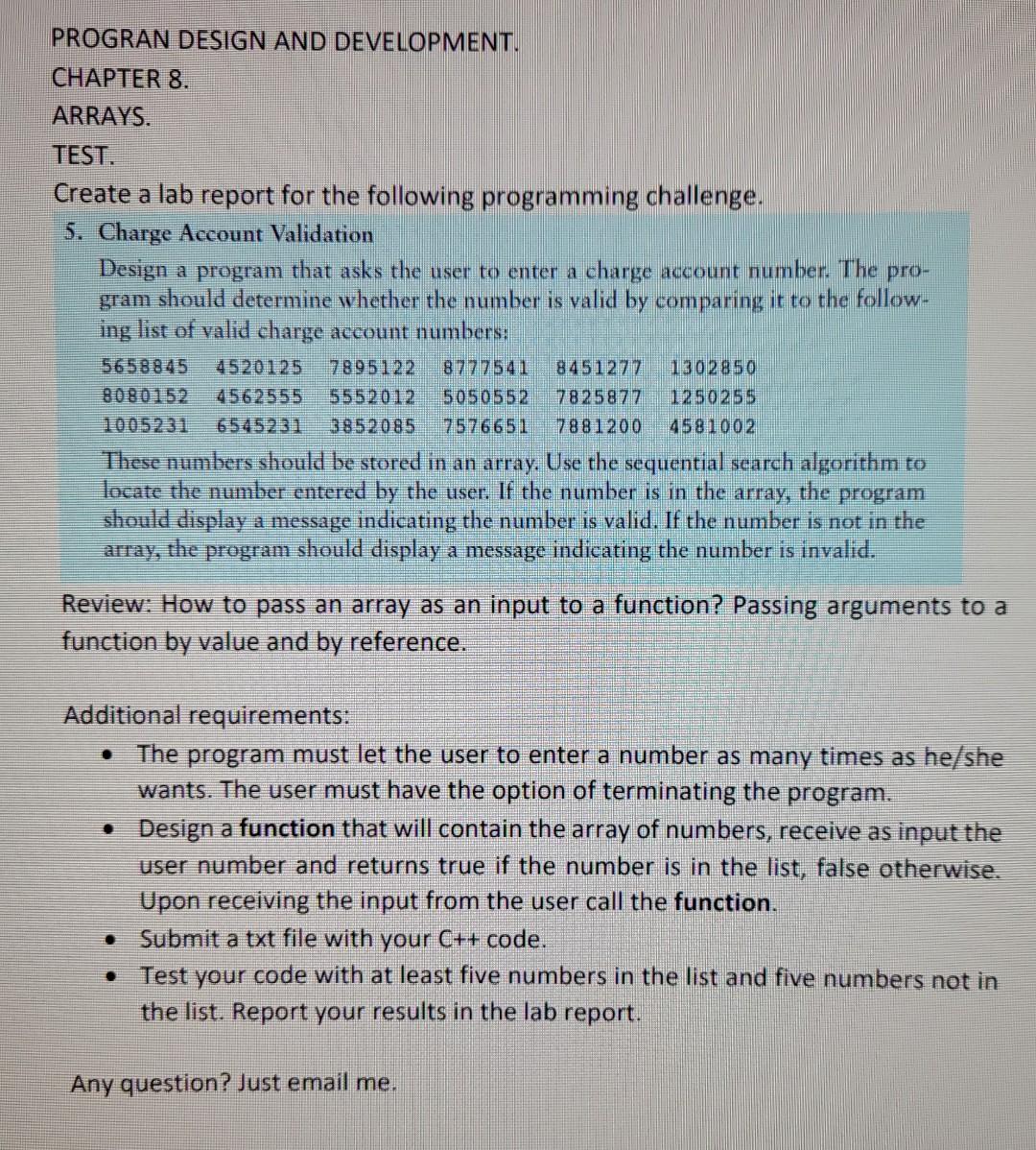 Solved PROGRAN DESIGN AND DEVELOPMENT. CHAPTER 8. ARRAYS. | Chegg.com