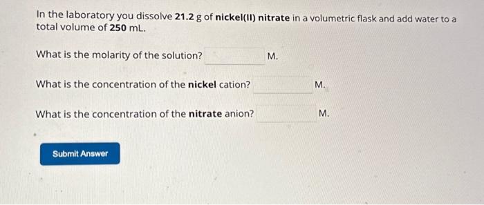 Solved total volume of 250 mL. What is the molarity of the | Chegg.com