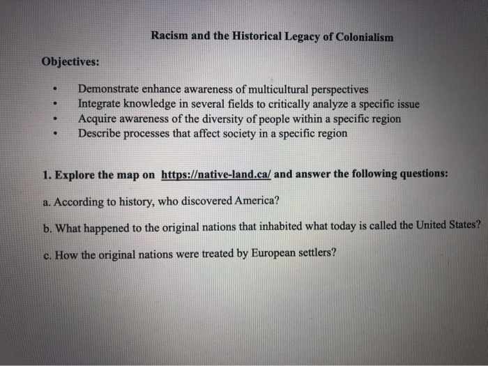 Solved Racism and the Historical Legacy of Colonialism | Chegg.com