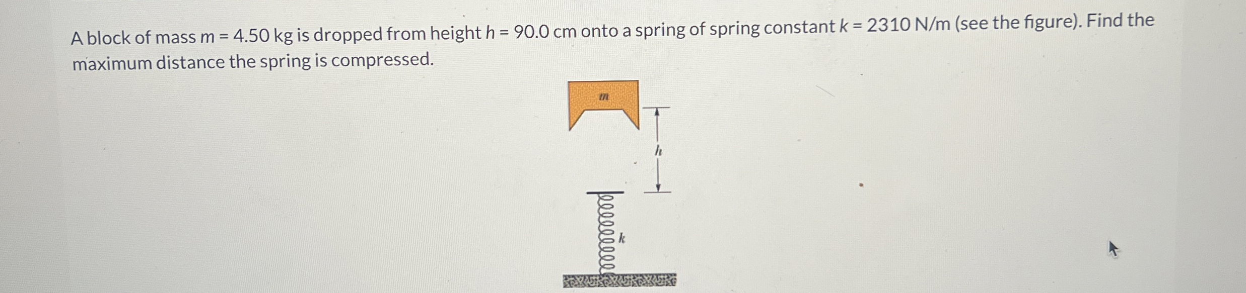 Solved A block of mass m=4.50kg ﻿is dropped from height | Chegg.com