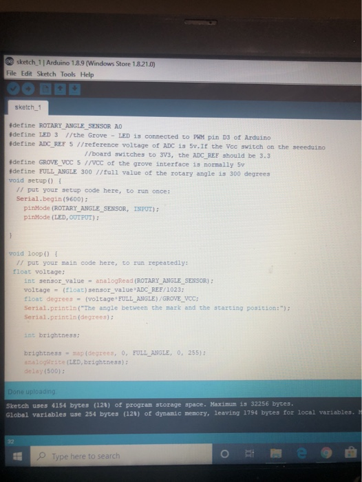 Solved this code uses a rotary sensor to control brightness | Chegg.com