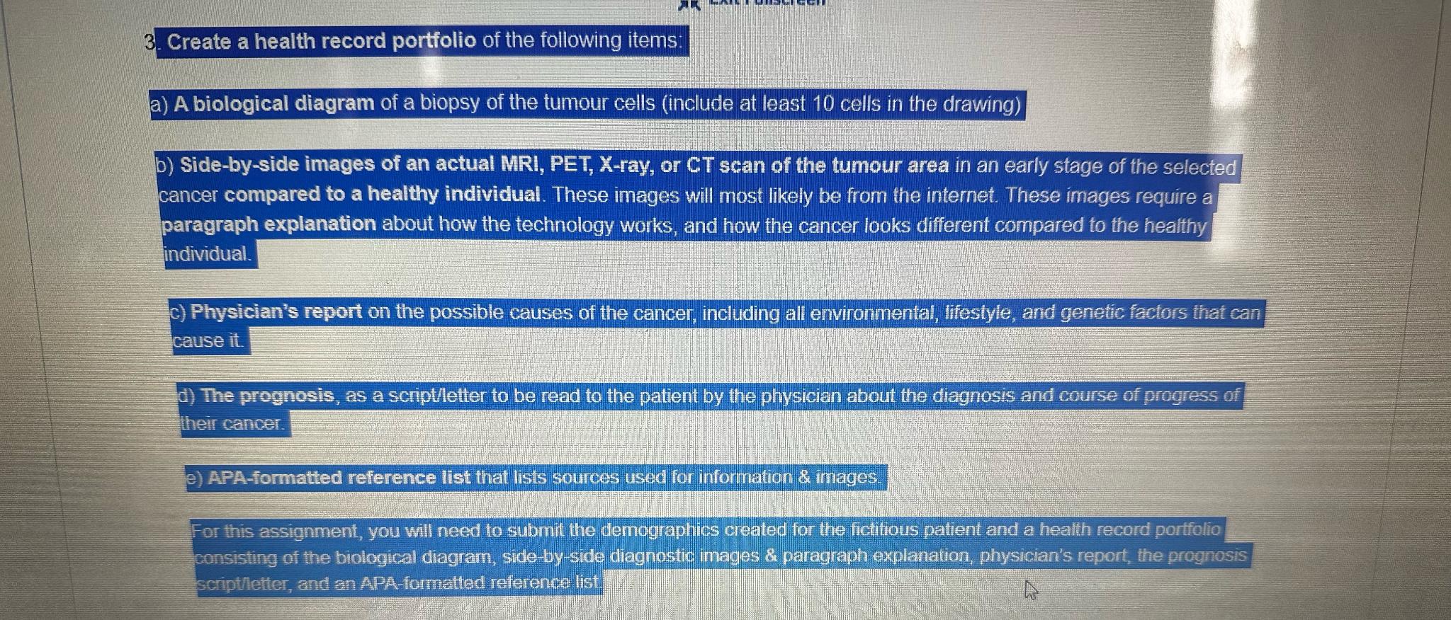Solved Create a health record portfolio of the following | Chegg.com