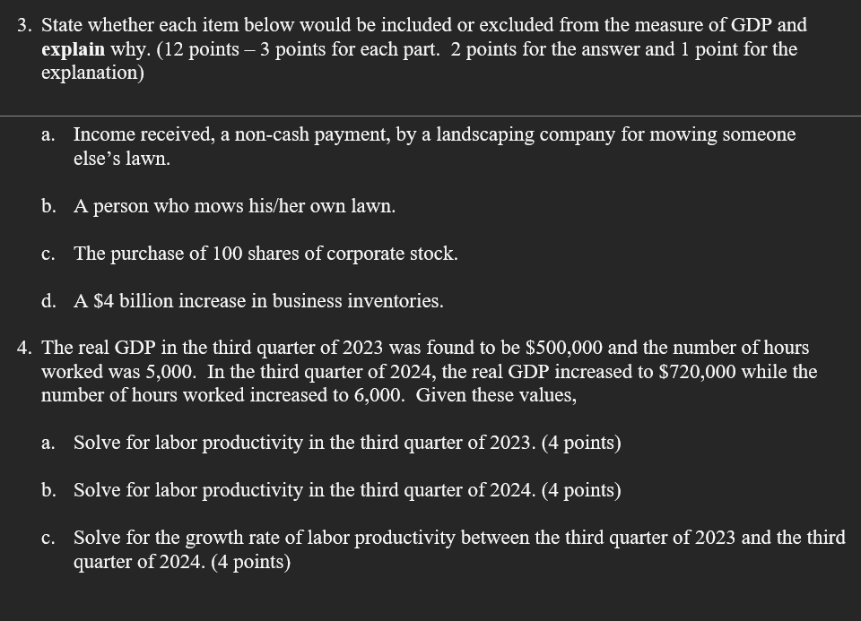 Solved 3. ﻿State whether each item below would be included | Chegg.com