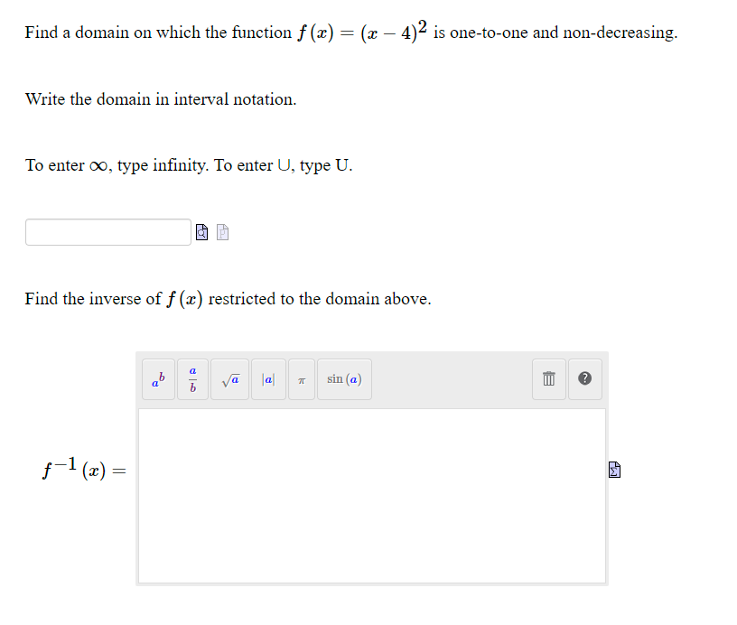Solved Find a domain on which the function f(x)=(x-4)2 ﻿is | Chegg.com