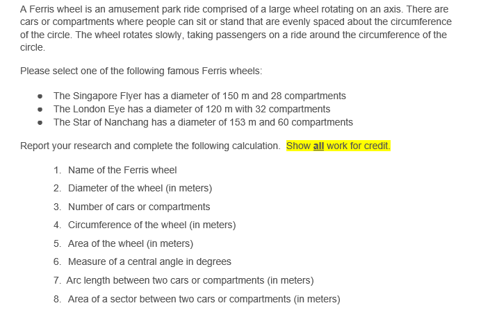 Solved A Ferris wheel is an amusement park ride comprised of | Chegg.com