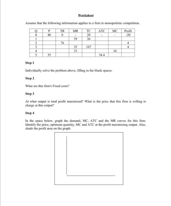 Solved Worksheet Assume that the following information | Chegg.com